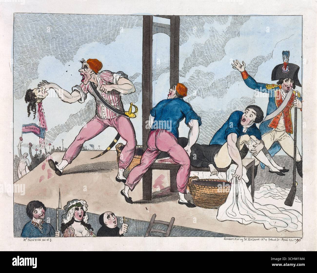 A Humorous cartoon print hand coloured etching Beheading by Richard ...