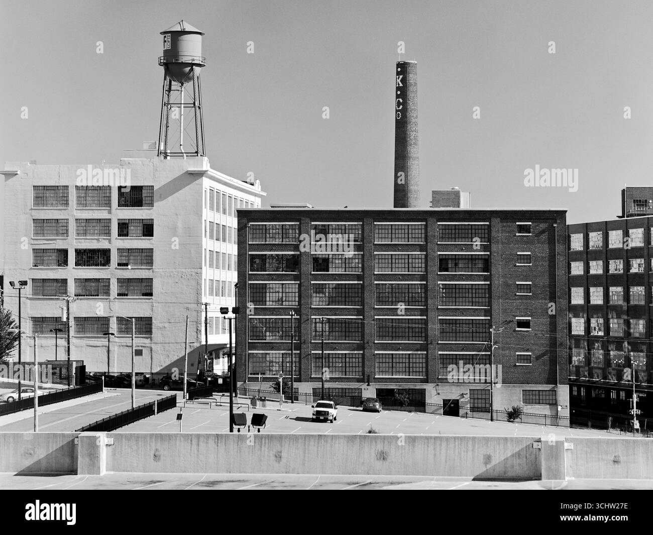Industrial buildings in Winston Salem, NC. Black and white film ...