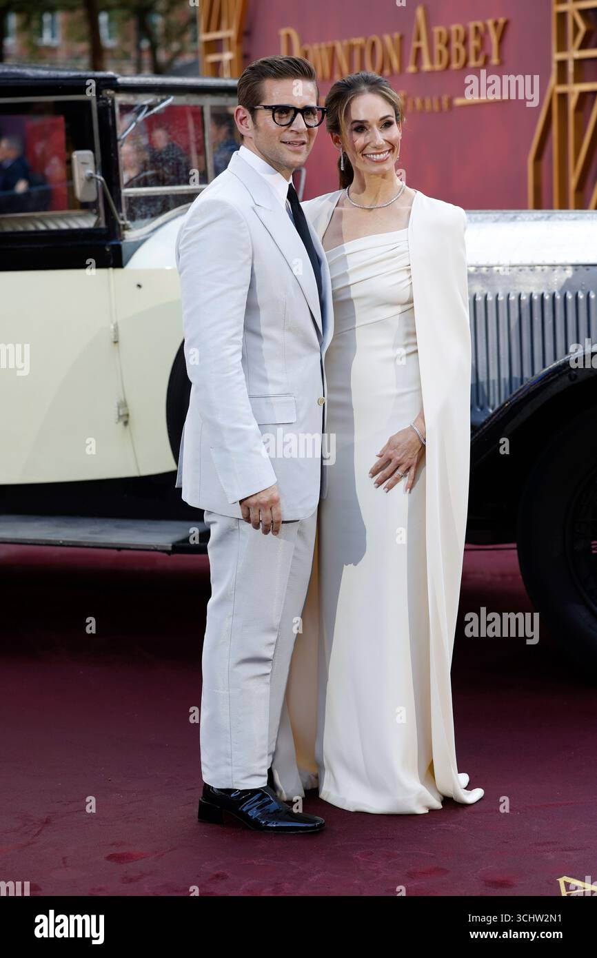 Allen Leech, left, and Jessica Blair Herman pose for photographers upon ...