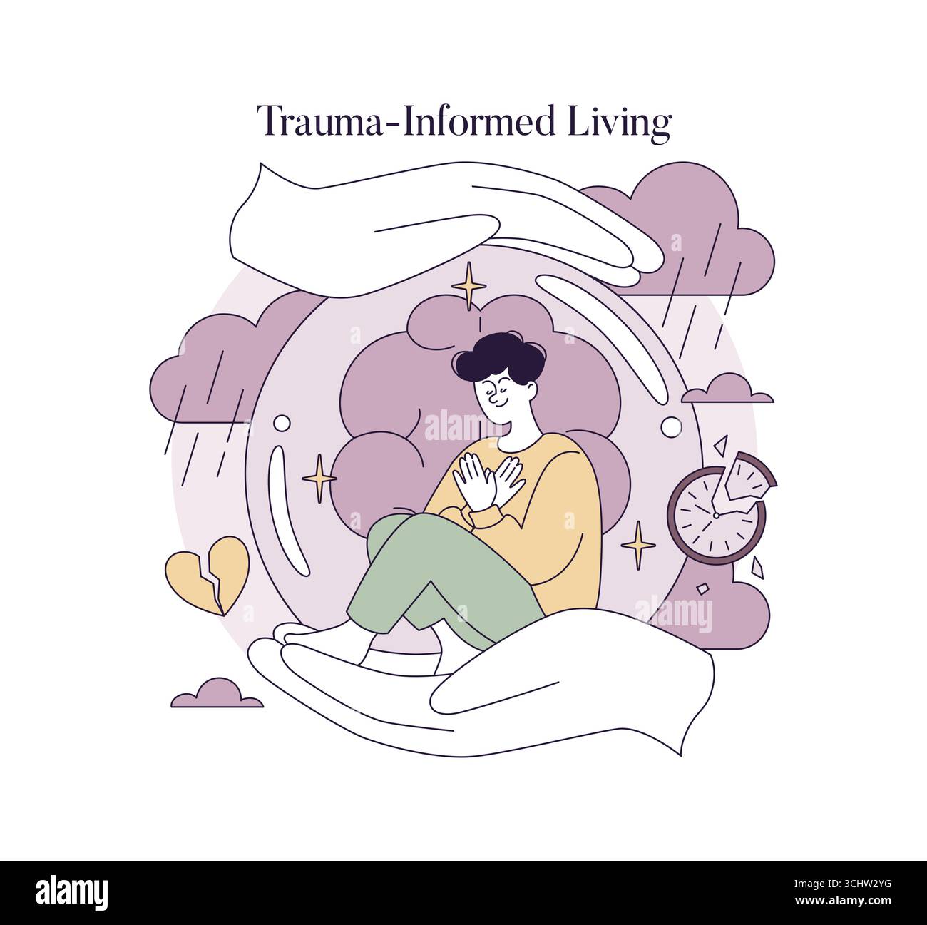 Vector illustration of a person experiencing trauma-informed living ...