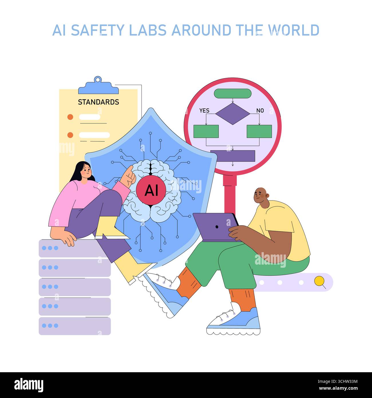 Vector illustration depicting AI safety labs with two individuals ...