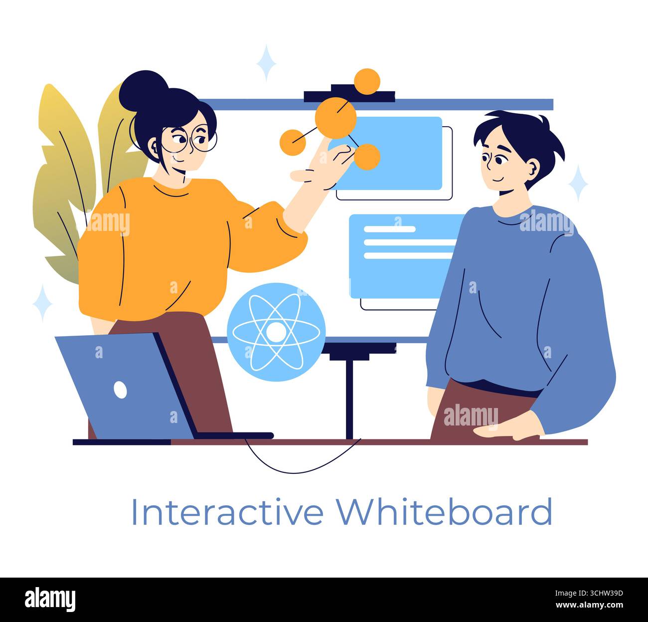 Vector illustration of two people collaborating at an interactive ...