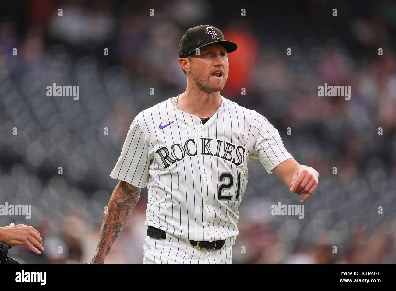 Colorado Rockies pitcher Kyle Freeland (21) yells atSan Francisco ...