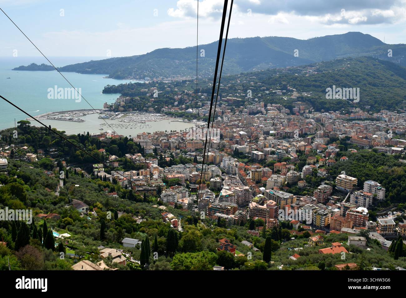The town of Rapallo in Italy seen from La Funiva Rapallo-Montallegro ...