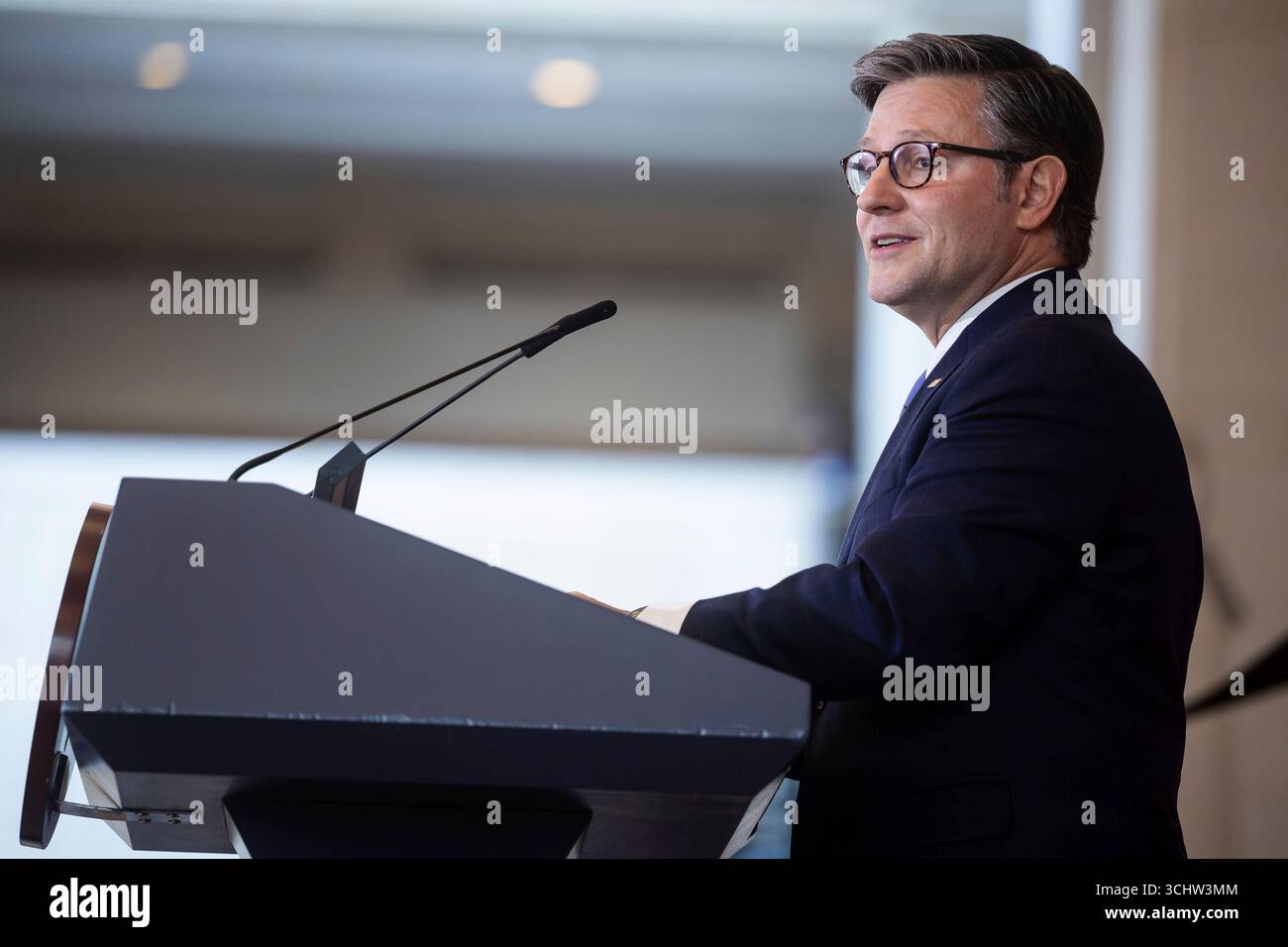 House Speaker Mike Johnson (R-La.) delivers remarks during a ...