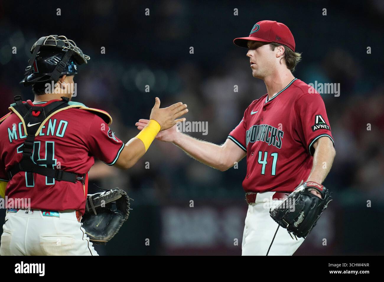 Arizona Diamondbacks pitcher Jake Woodford (41) celebrates a win ...