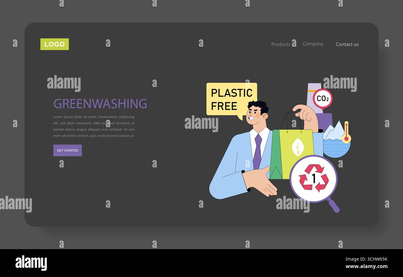 Vector illustration highlighting the concept of greenwashing. A person ...