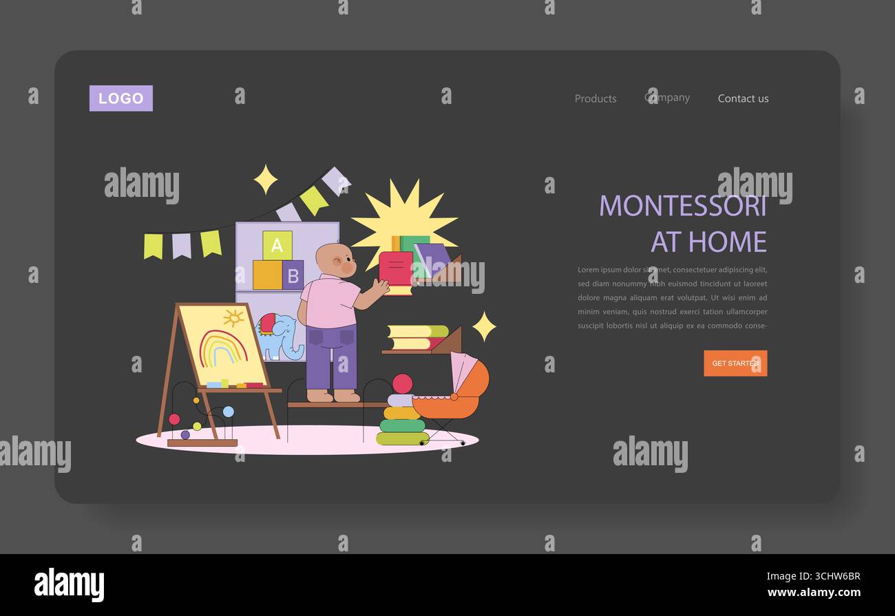 Vector illustration of a home Montessori setup with a child engaging in ...