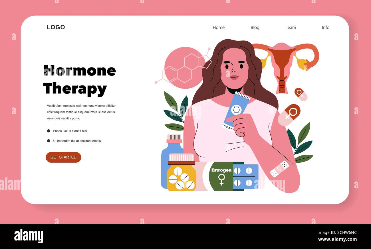 Vector illustration of a woman holding a hormone therapy product ...