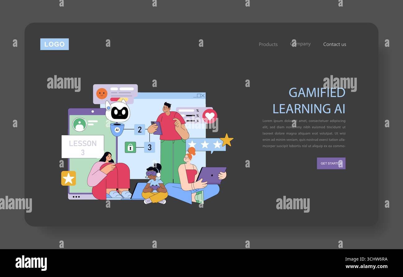 Vector illustration of diverse group interacting with gamified AI ...