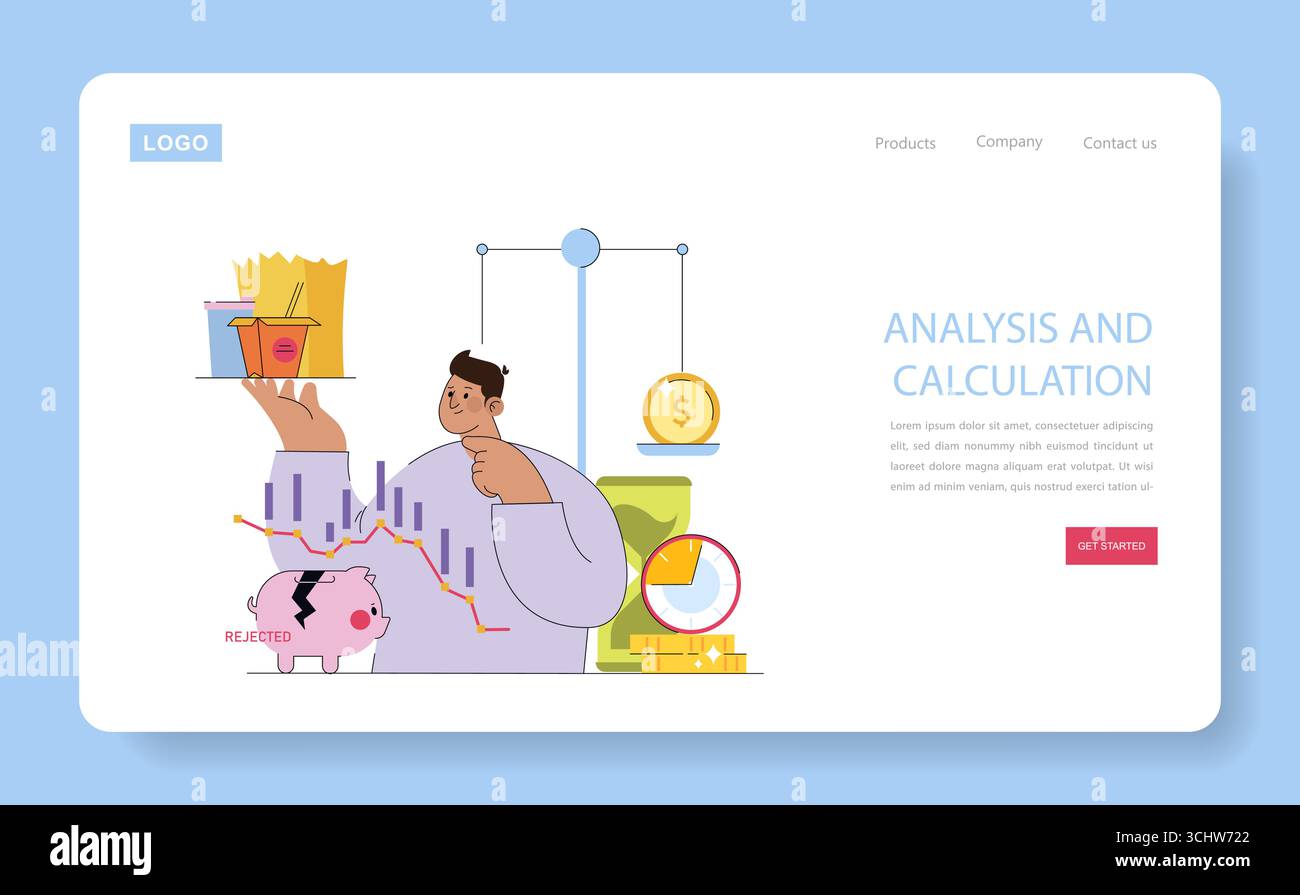 Vector illustration of a man weighing financial options, balancing food ...