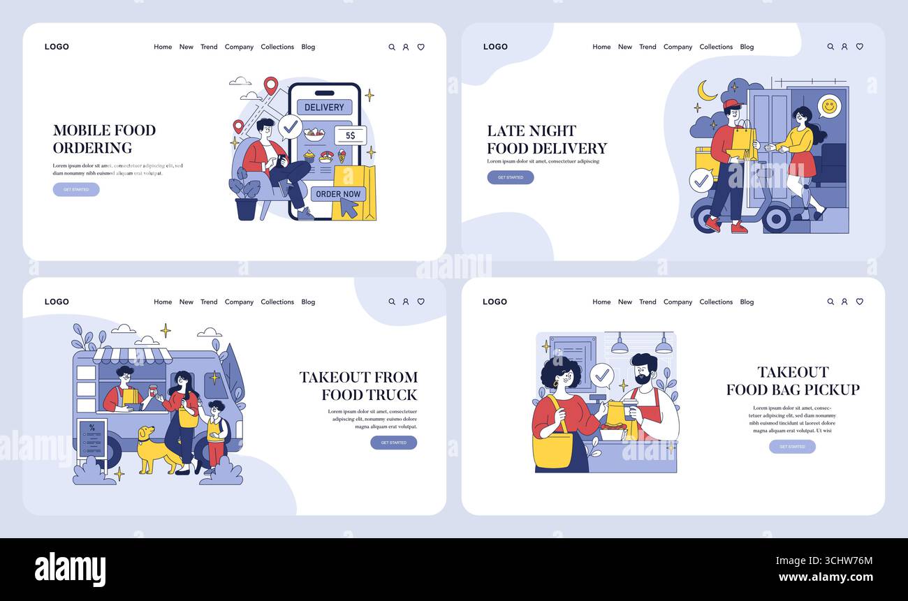 Vector illustration showcasing mobile food ordering, late night ...