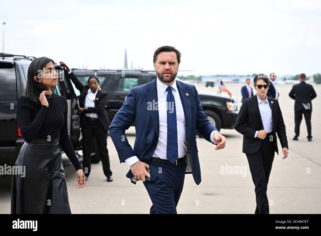 Vice President JD Vance and second lady Usha Vance walk after arriving ...