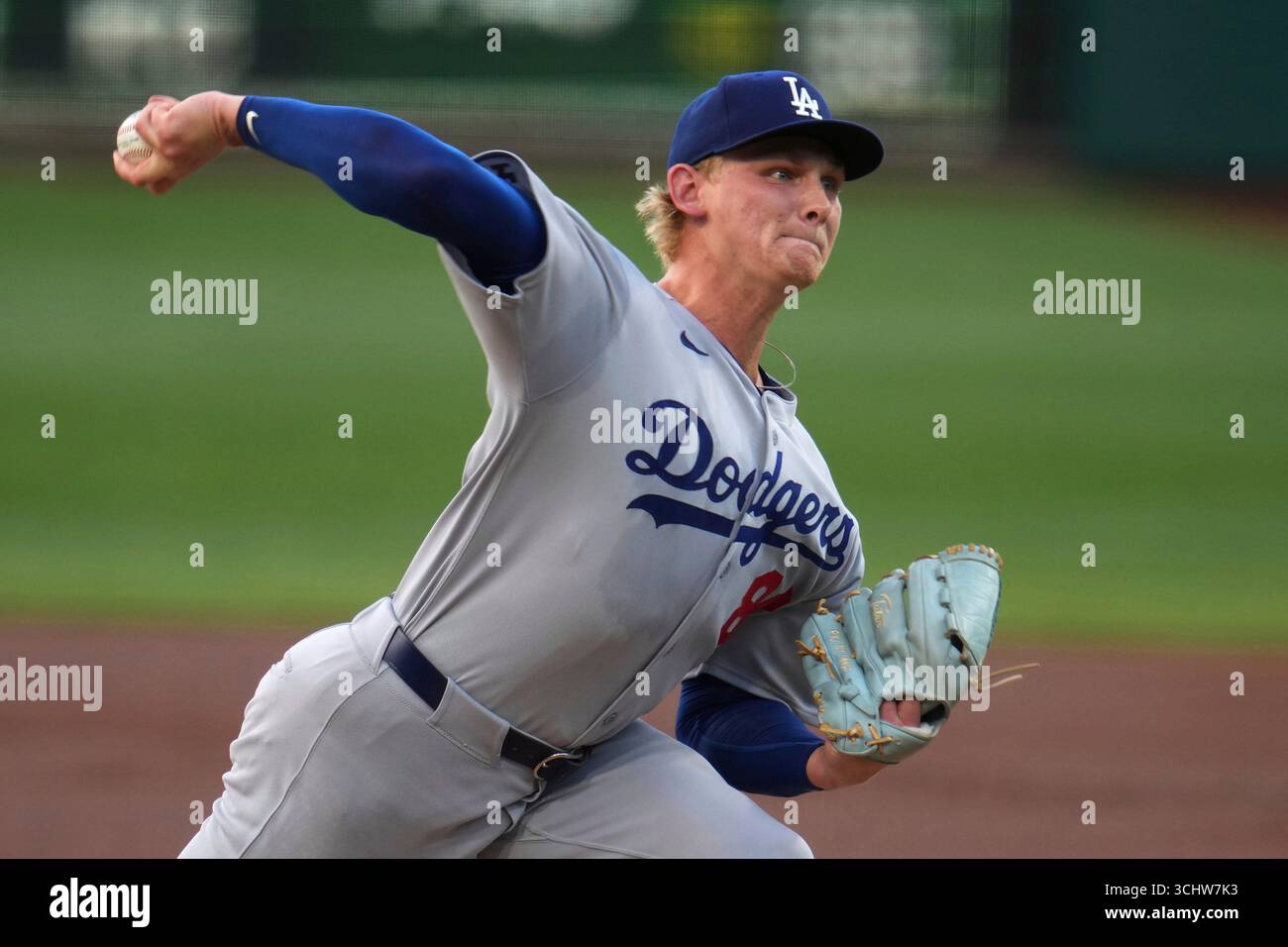 Los Angeles Dodgers pitcher Emmet Sheehan delivers during the first ...