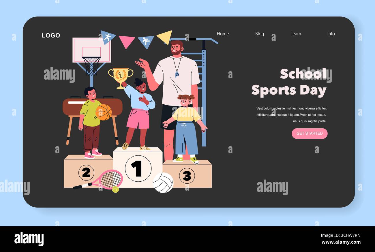 Exciting school sports day vector illustration featuring children on a ...