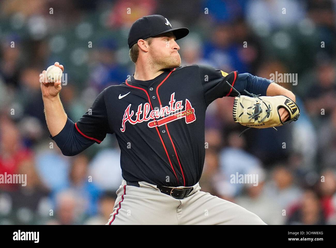 Atlanta Braves starting pitcher Bryce Elder throws against the Chicago Cubs during the first ...
