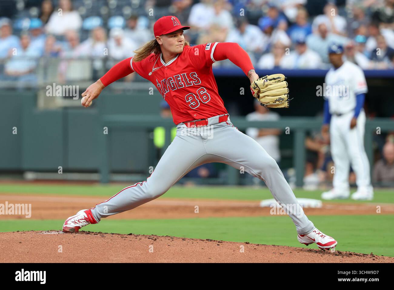 September 3, 2025: Los Angeles Angels starting pitcher Caden Dana (36) throws during the first ...