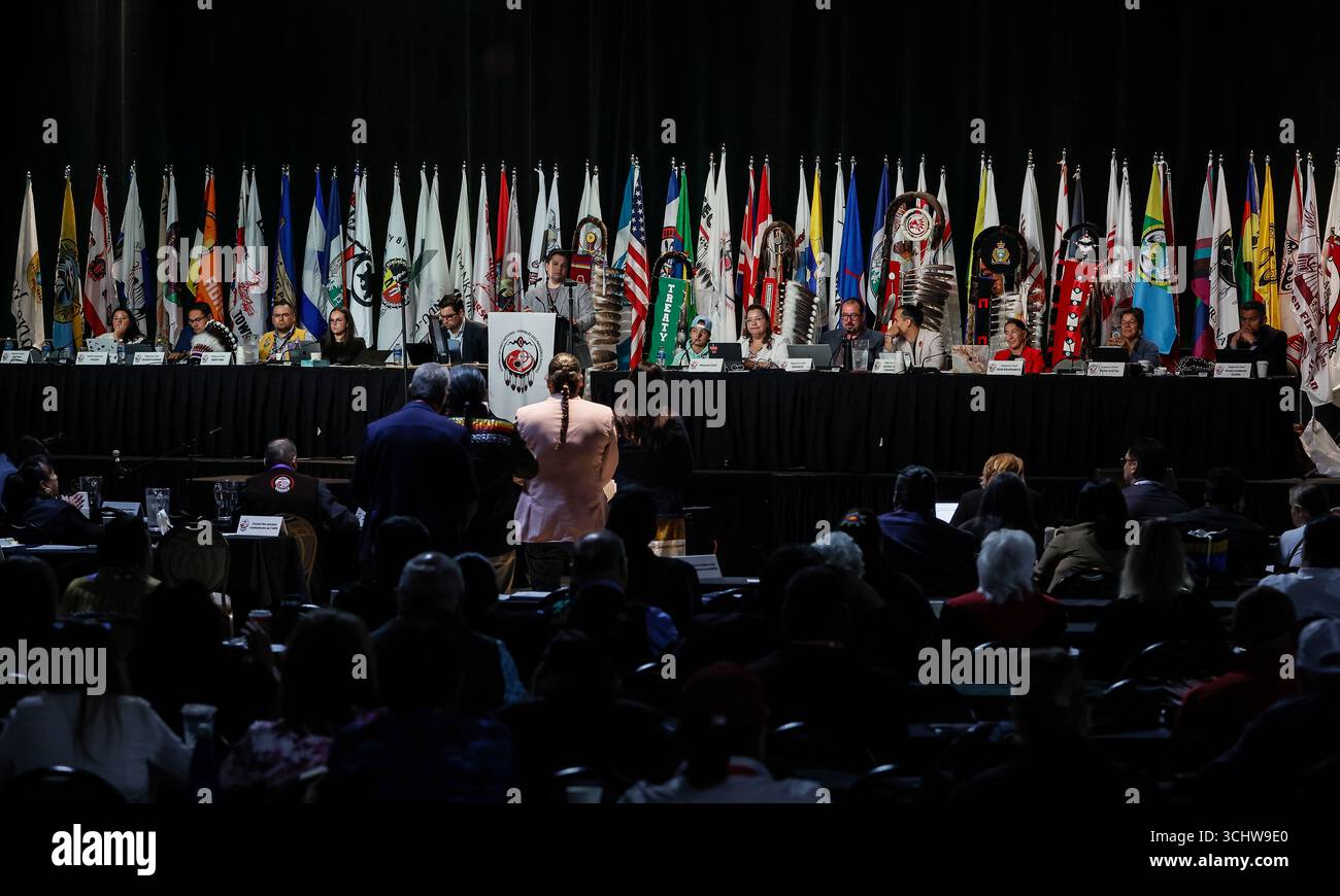 Assembly of First Nations (AFN) chiefs listen to delegates as they ...