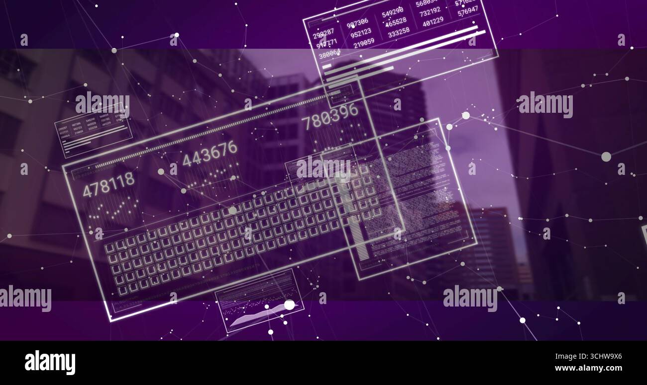 Projecting digital data overlay animating over downtown street canyon ...