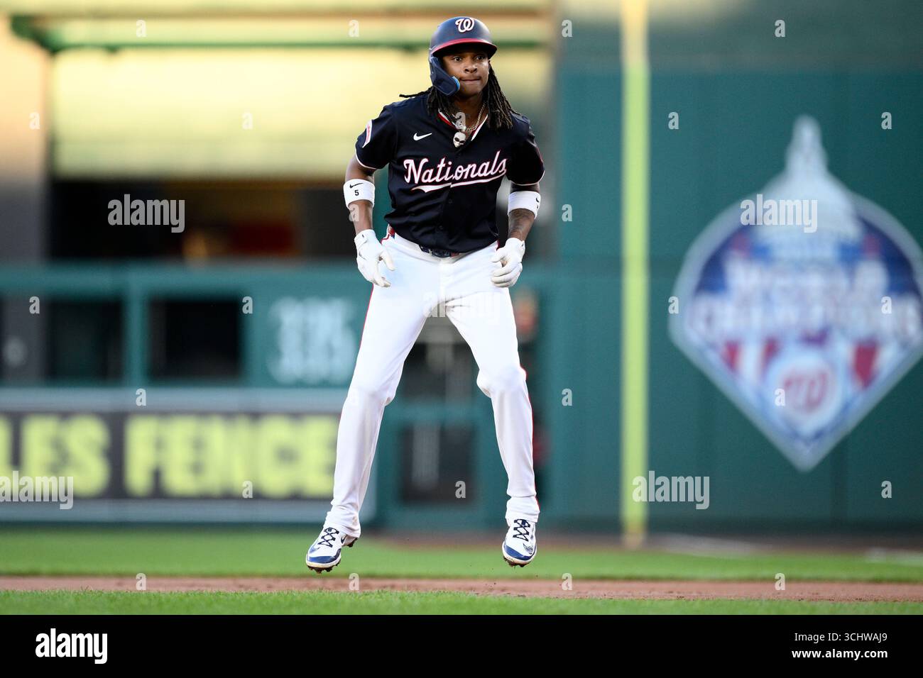 Washington Nationals' CJ Abrams in action during a baseball game against the Miami Marlins ...