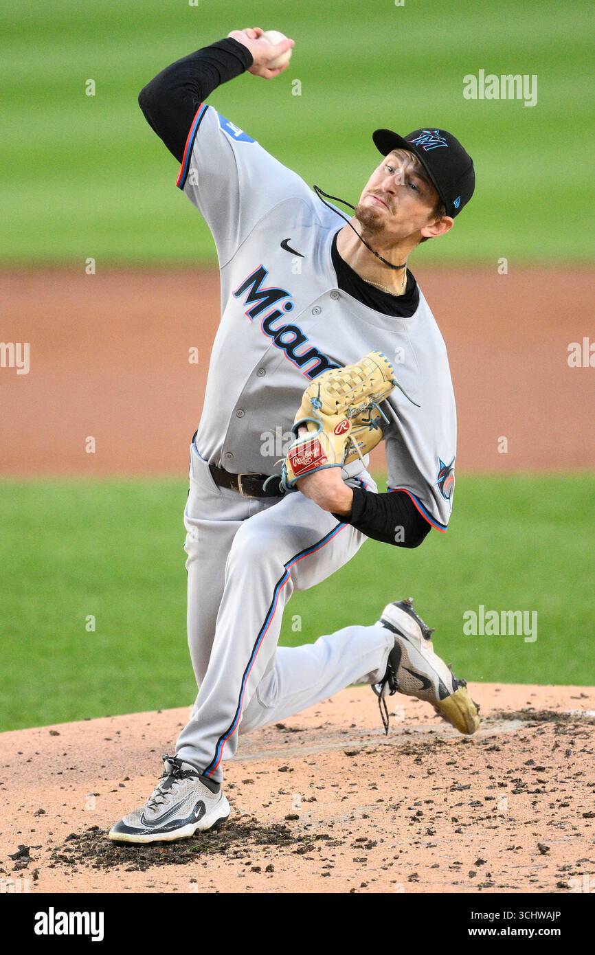 Miami Marlins starting pitcher Adam Mazur (60) in action during a ...