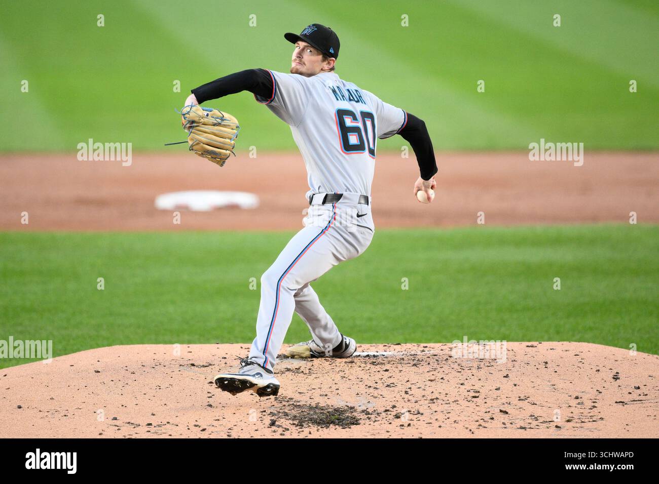 Miami Marlins starting pitcher Adam Mazur (60) in action during a ...