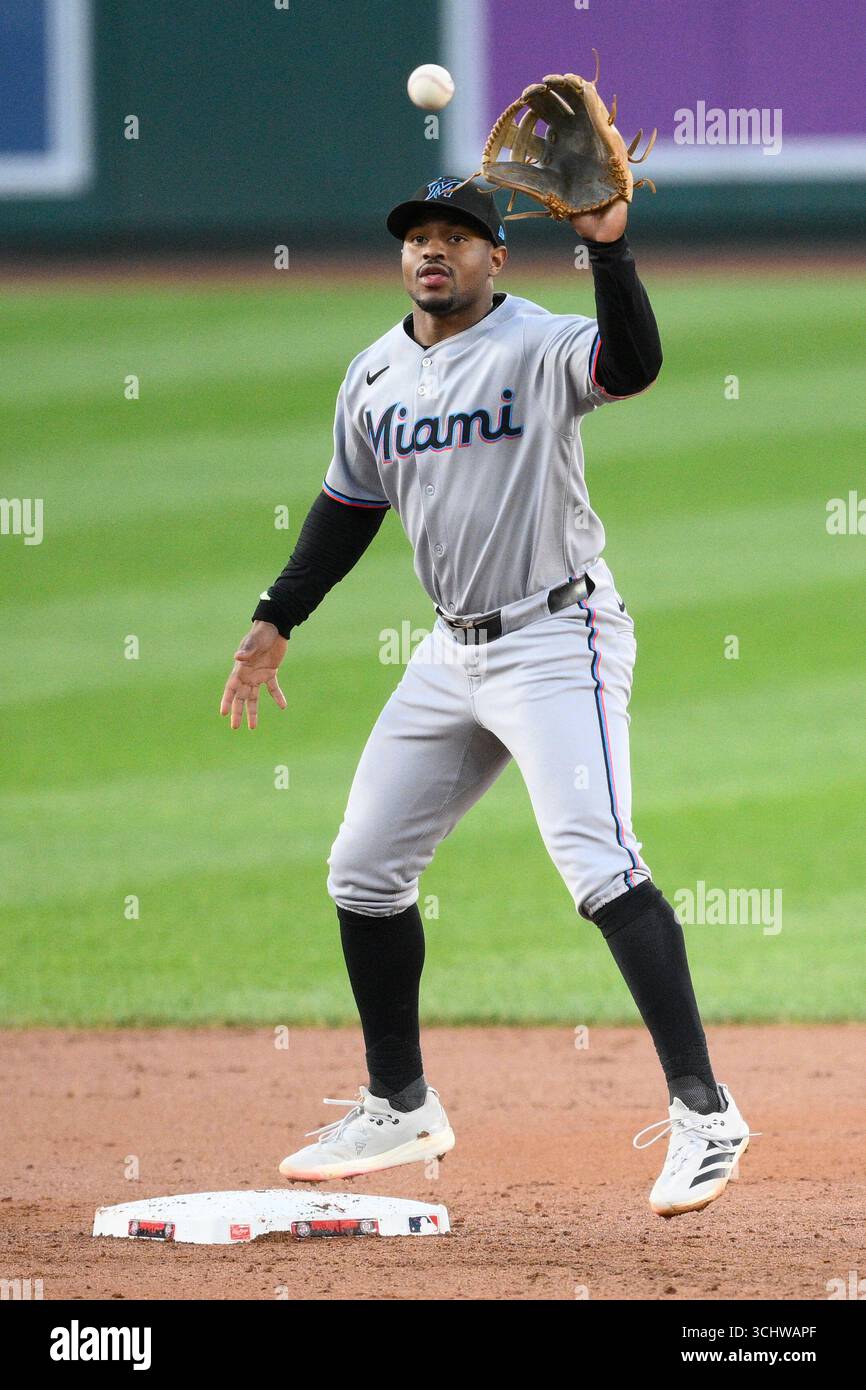 Miami Marlins shortstop Xavier Edwards (9) in action during a baseball ...