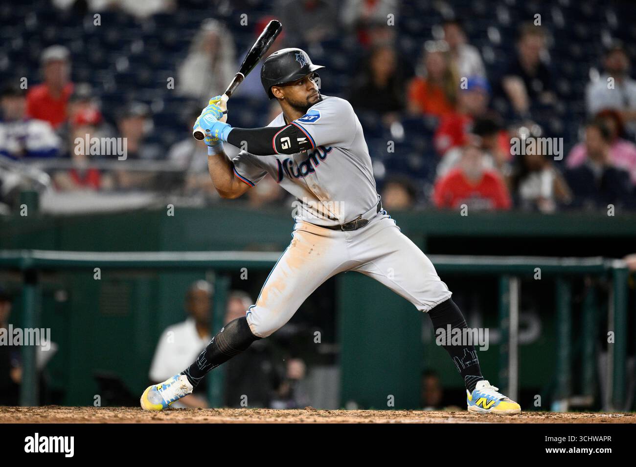 Miami Marlins' Otto Lopez in action during a baseball game against the Washington Nationals ...