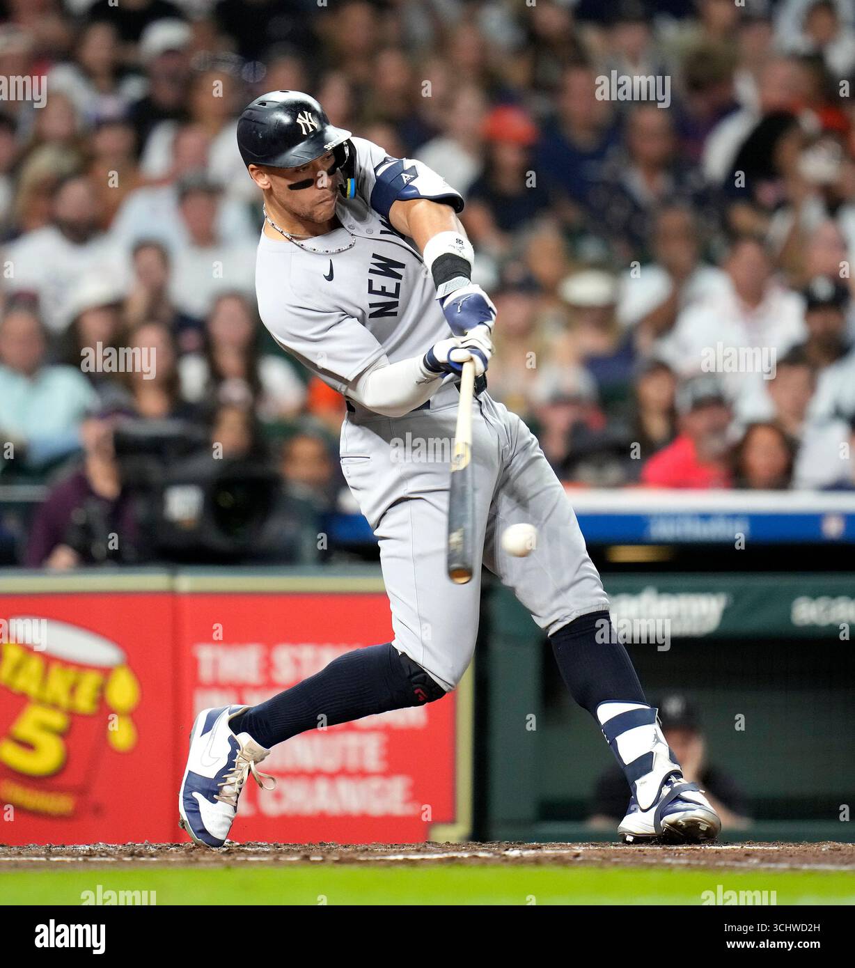 New York Yankees designated hitter Aaron Judge (99) hits into a force ...