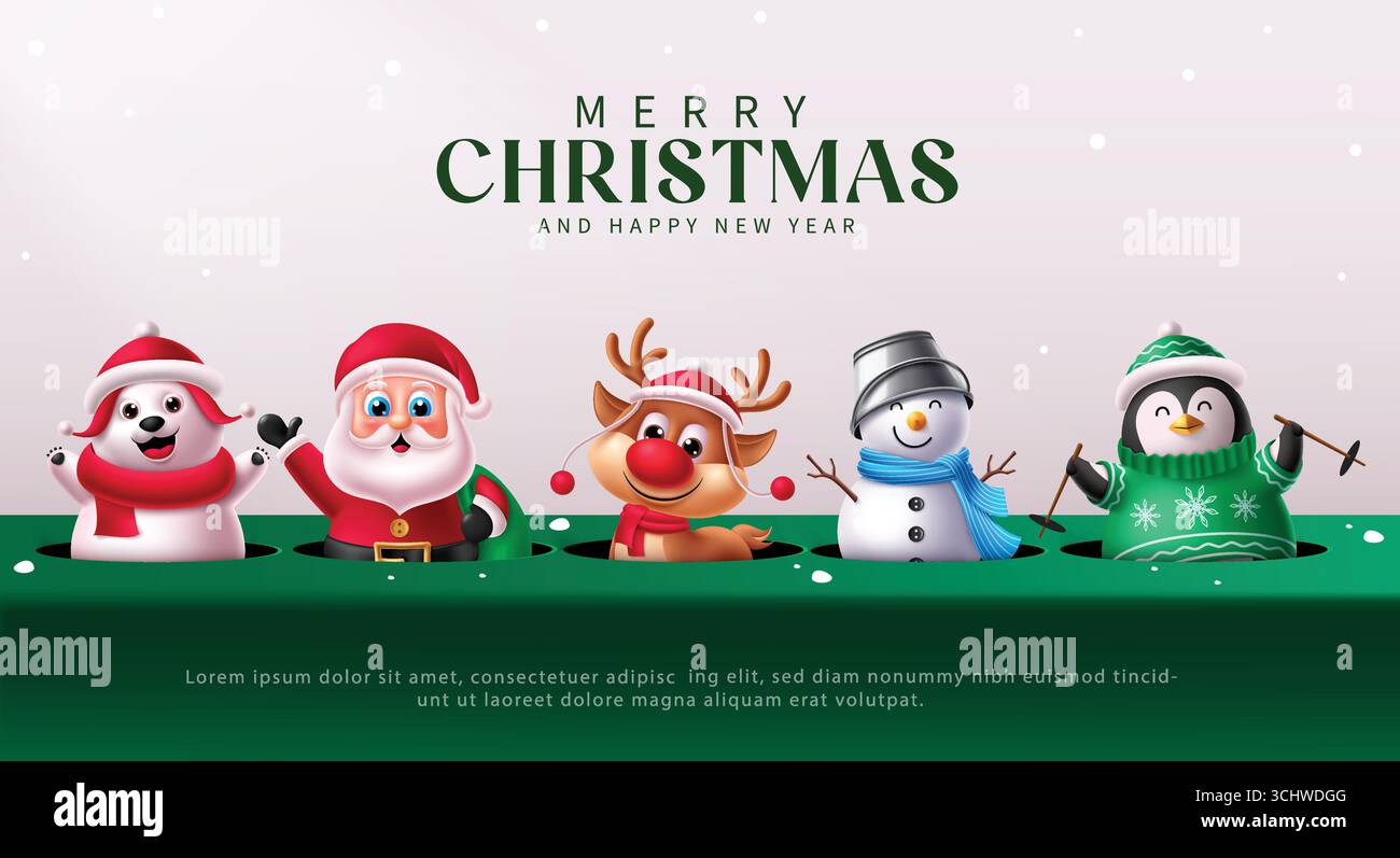 Christmas Character Clipart with Greeting Text and Festive Vector ...