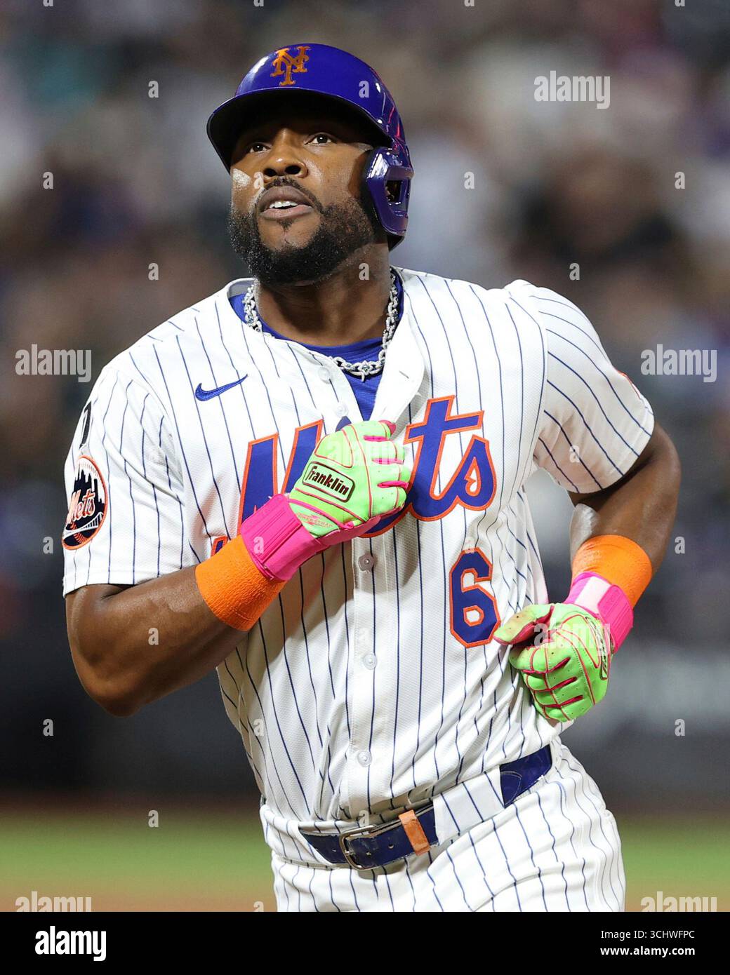 New York Mets' Starling Marte runs during the ninth inning of a ...