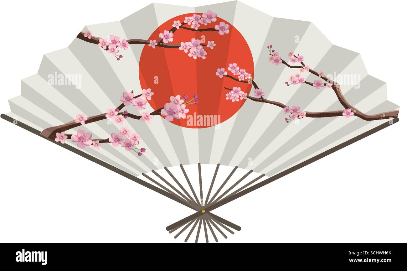 Vector illustration of a traditional Japanese fan with cherry blossoms ...