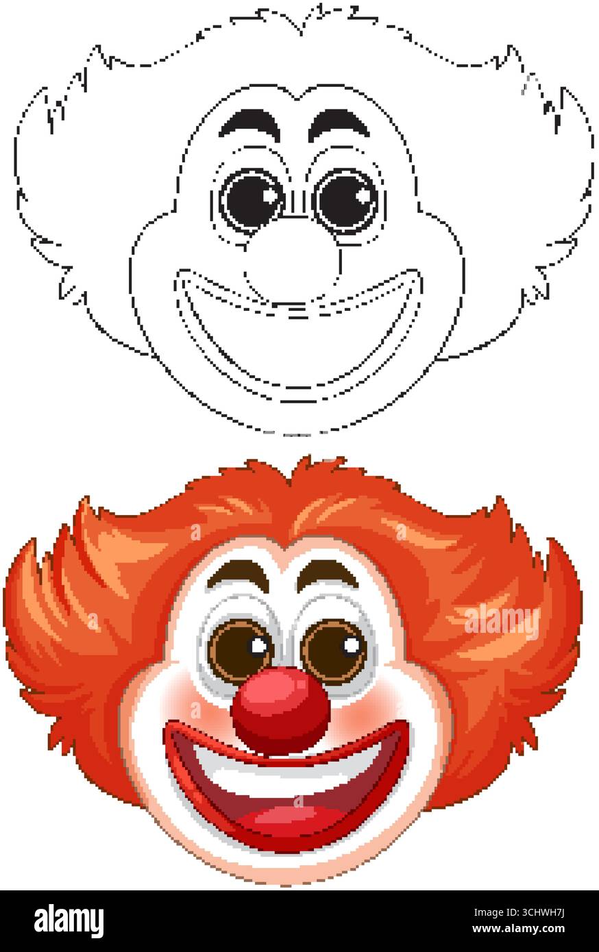 Vibrant clown face illustration in bold colors, includes colored and ...