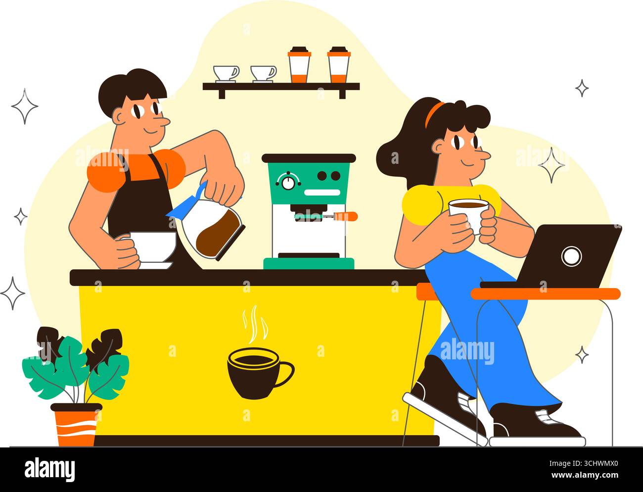Coffee Shop Culture Vector Illustration featuring a Visit to Coffee ...