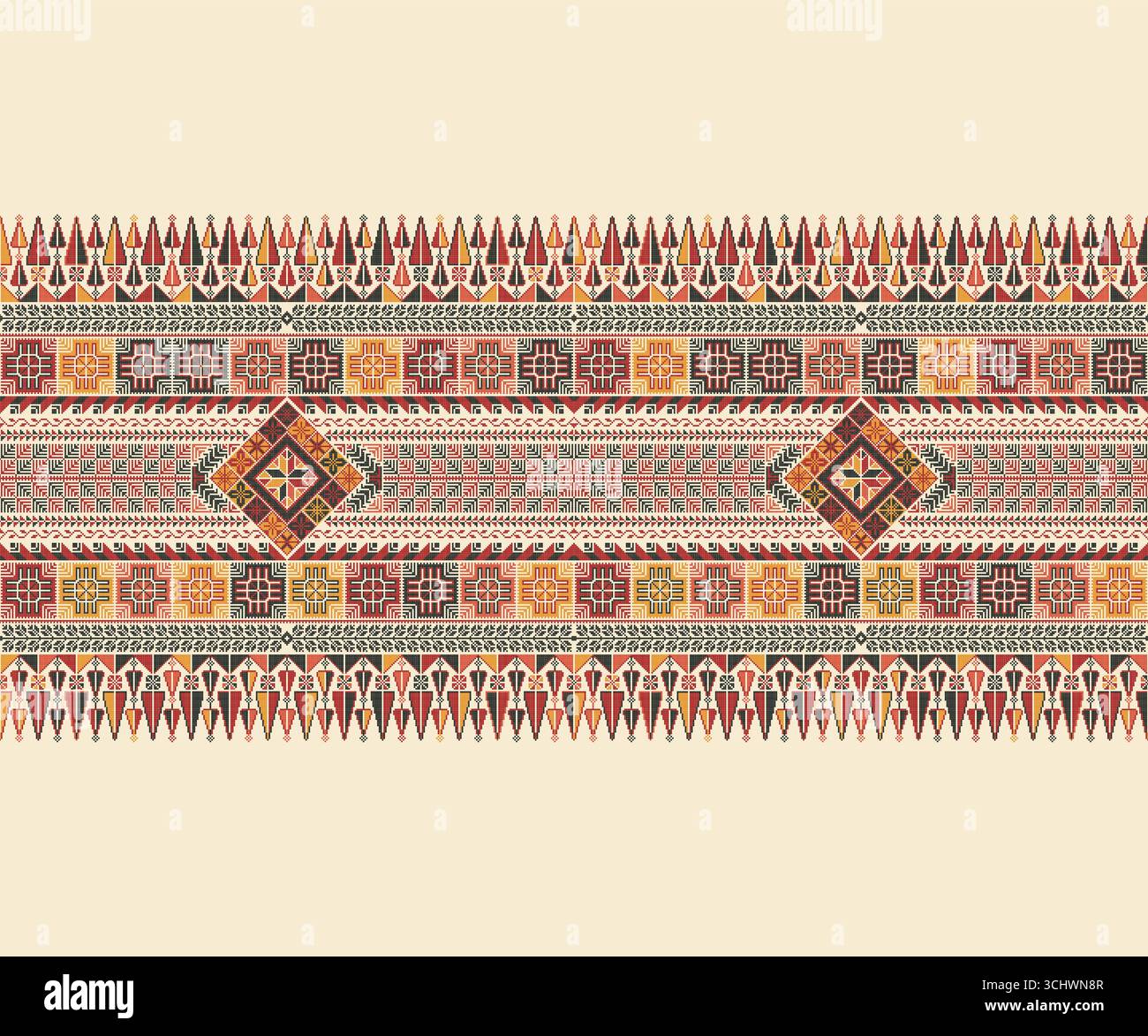 Traditional Tatreez embroidery horizontal seamless pattern, Palestinian ...