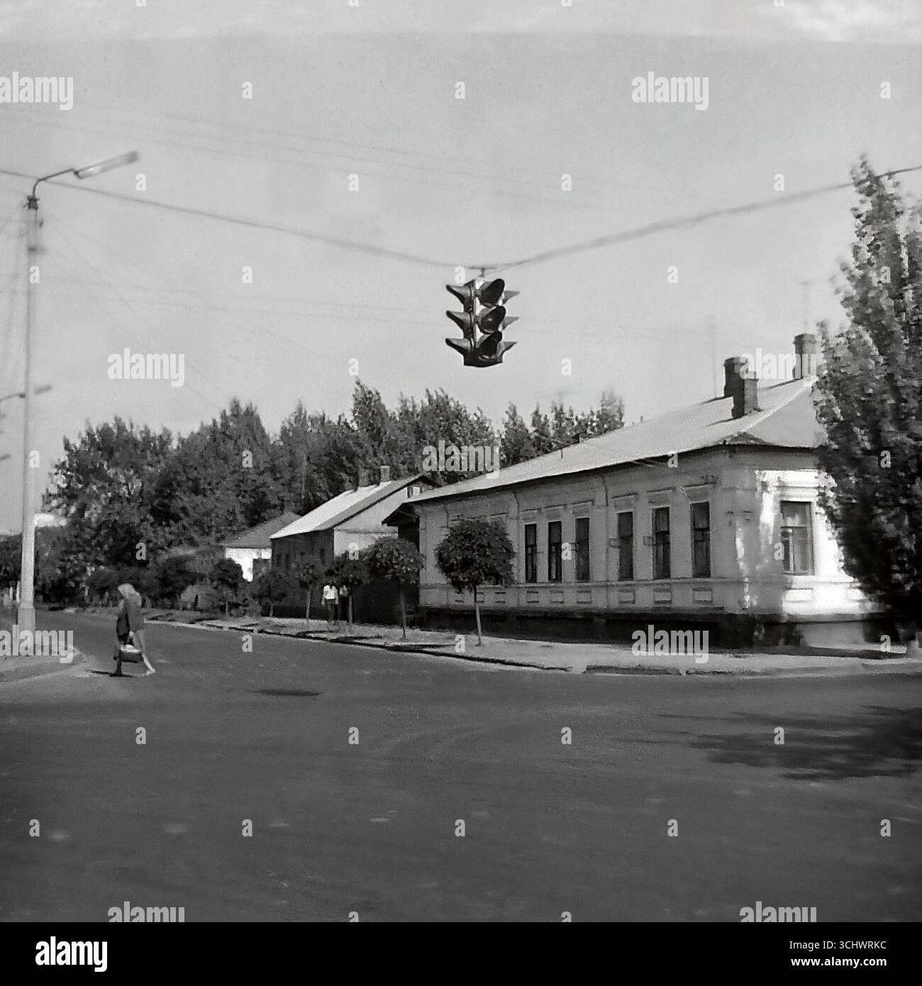 An archival black-and-white photograph taken in Sloviansk in the 1960s ...