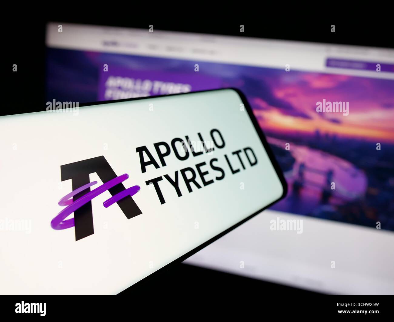 August 25, 2025, Germany: In this photo illustration, a smartphone with the logo of Indian tyre ...