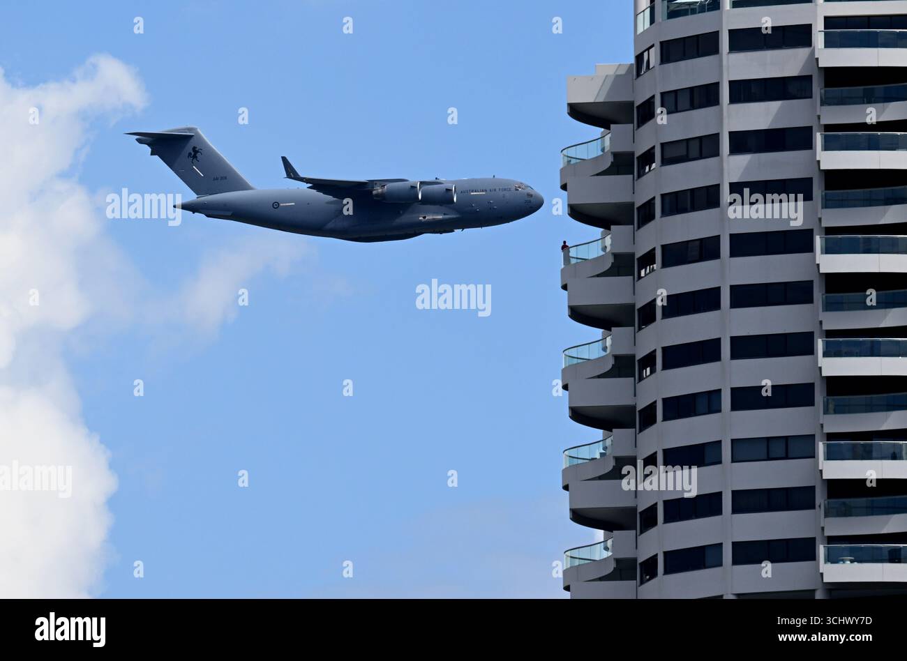 A Royal Australian Airforce (RAAF) C-17 Globemaster is seen flying ...