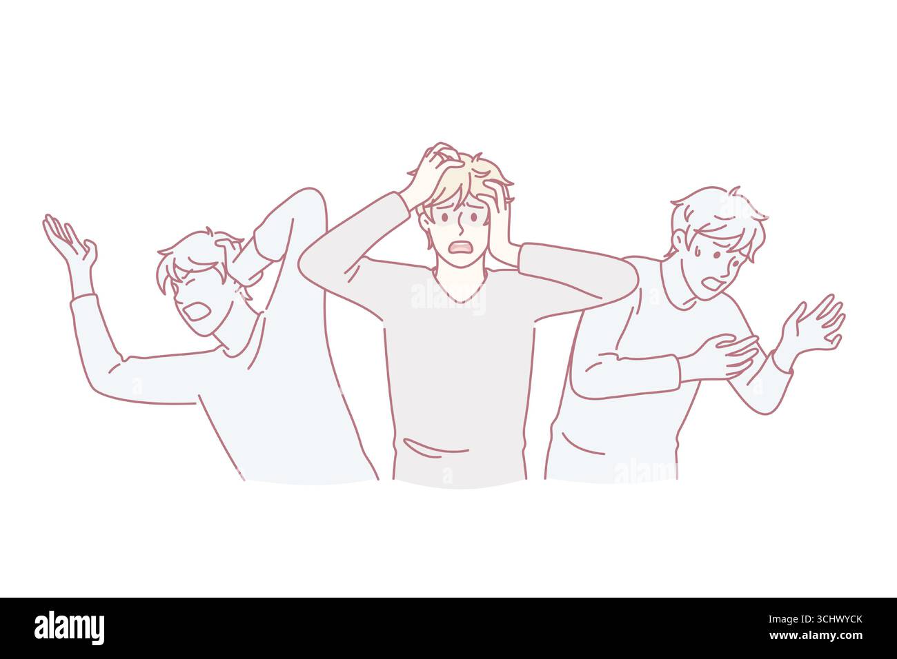 Inner fears and panic concept. Young stressed frustrated man feeling ...