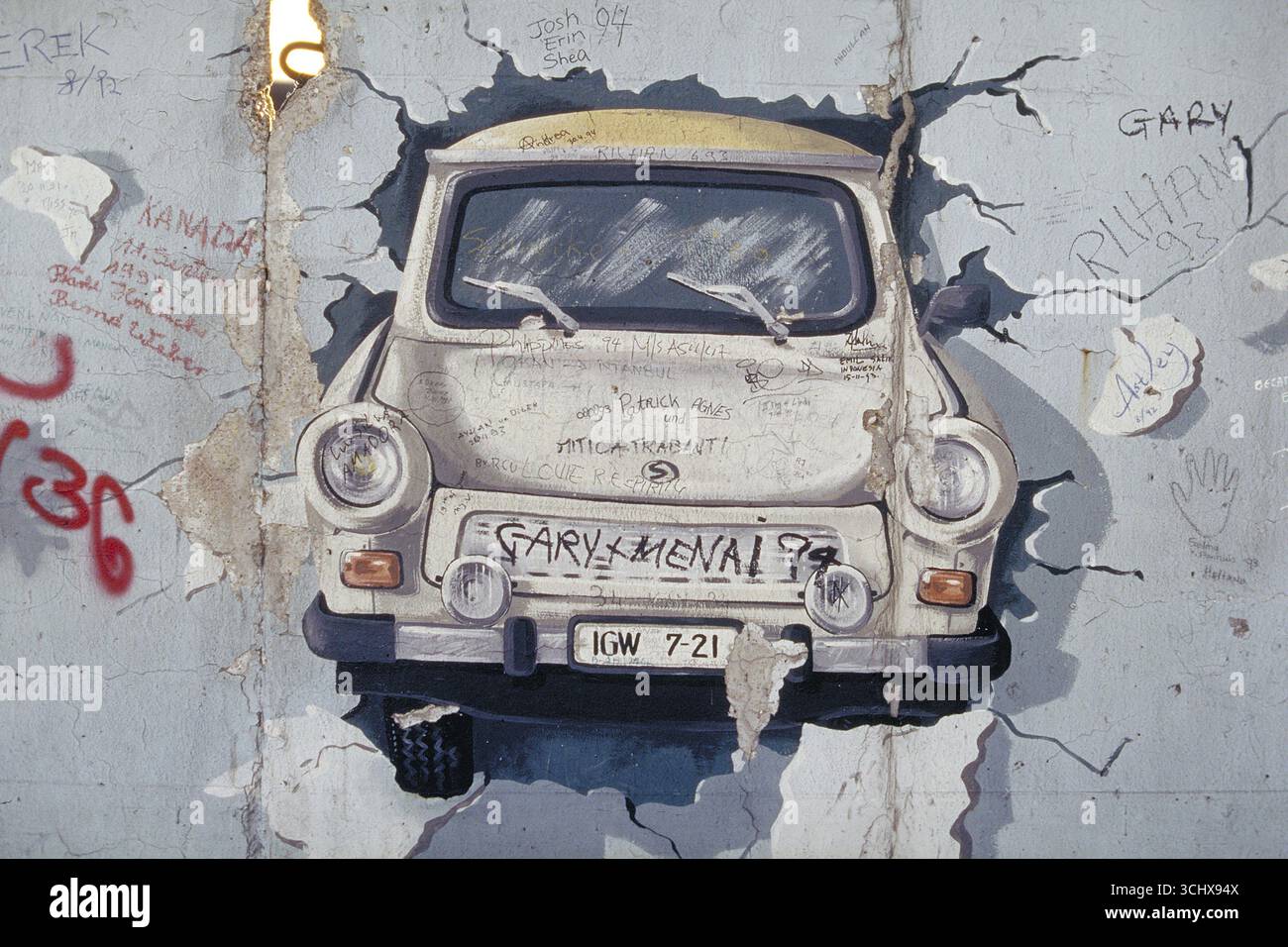 Painting of a Trabbi in the 1990s created at the Berlin Wall, Berlin ...
