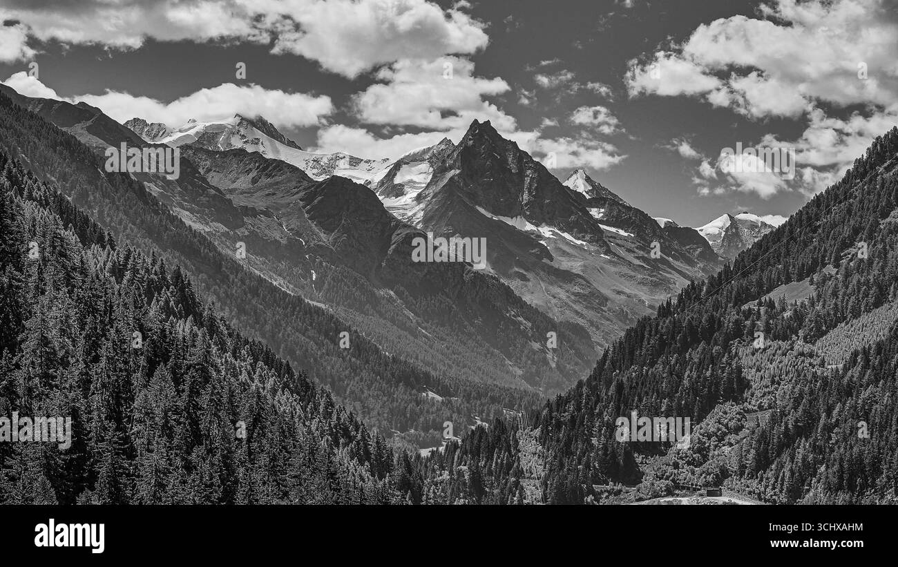Mount Besso with its twin peaks, black and white image, drone image ...