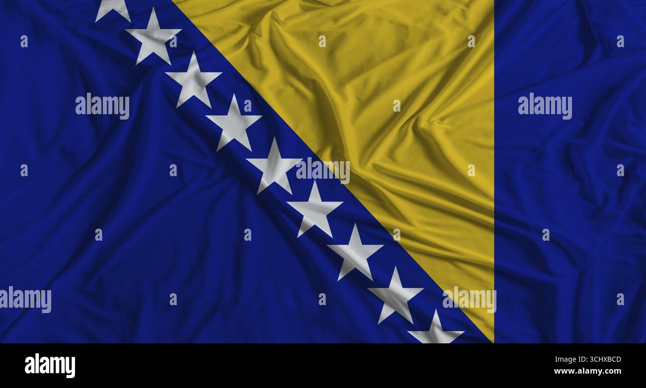 Bosnian flag with fabric texture background. National flag of Bosnia ...