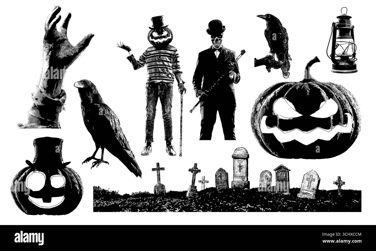 Collection set cartoon objects Black and White Stock Photos & Images ...