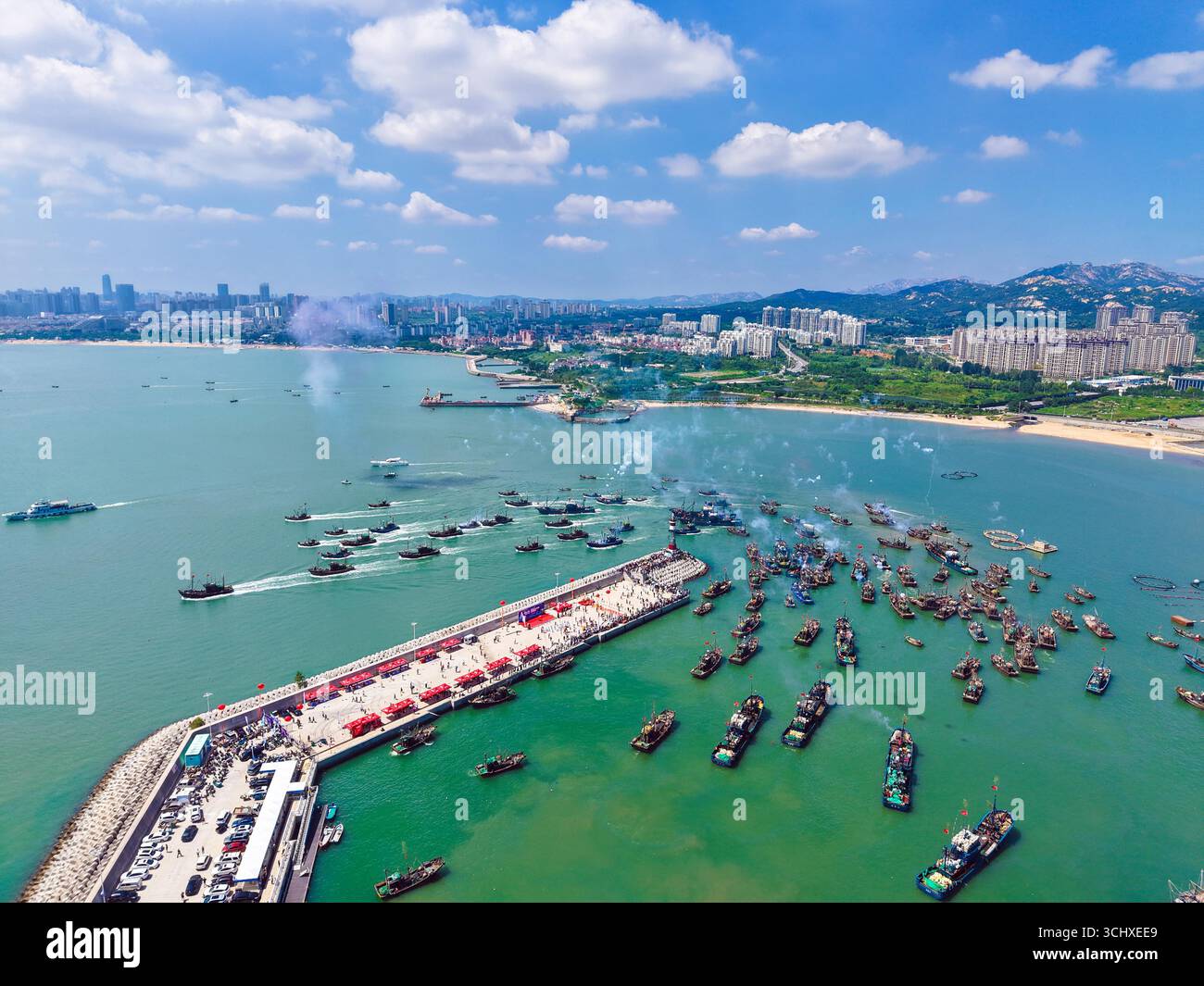 Aerial photos show fishing boats setting sail in RizhaoCity, east China ...