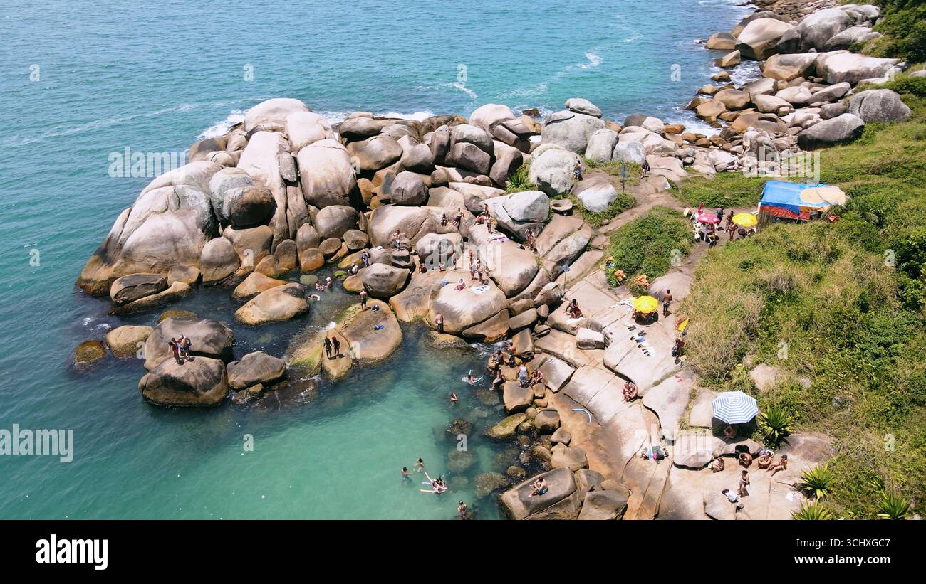 Aerial view of natural pools at Barra da Lagoa in Florianópolis, Santa ...
