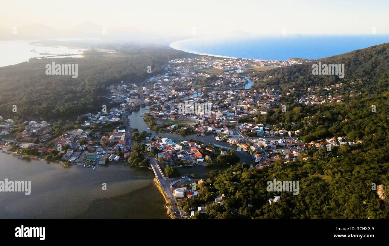 Aerial scene of the Barra da Lagoa Canal in Florianópolis, connecting ...