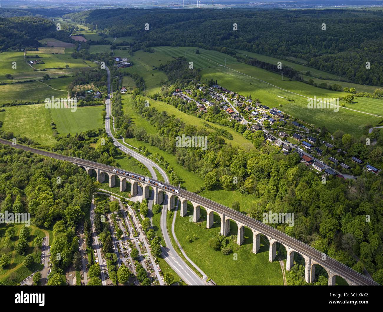 Aerial view, Altenbekener Viaduct, Adenauerstrasse, railway viaduct ...