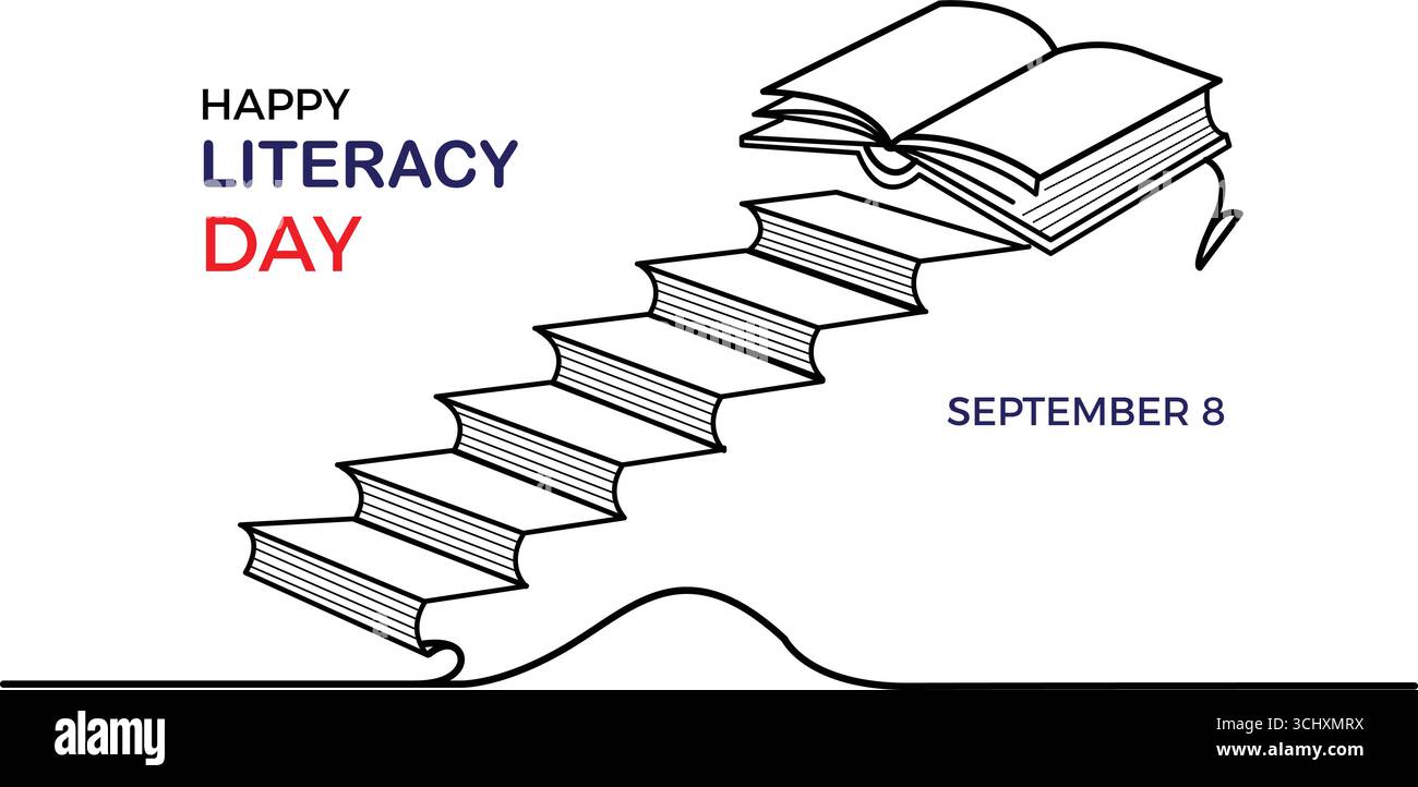 Literacy Day Vector Illustration – Book Staircase Concept for Education ...