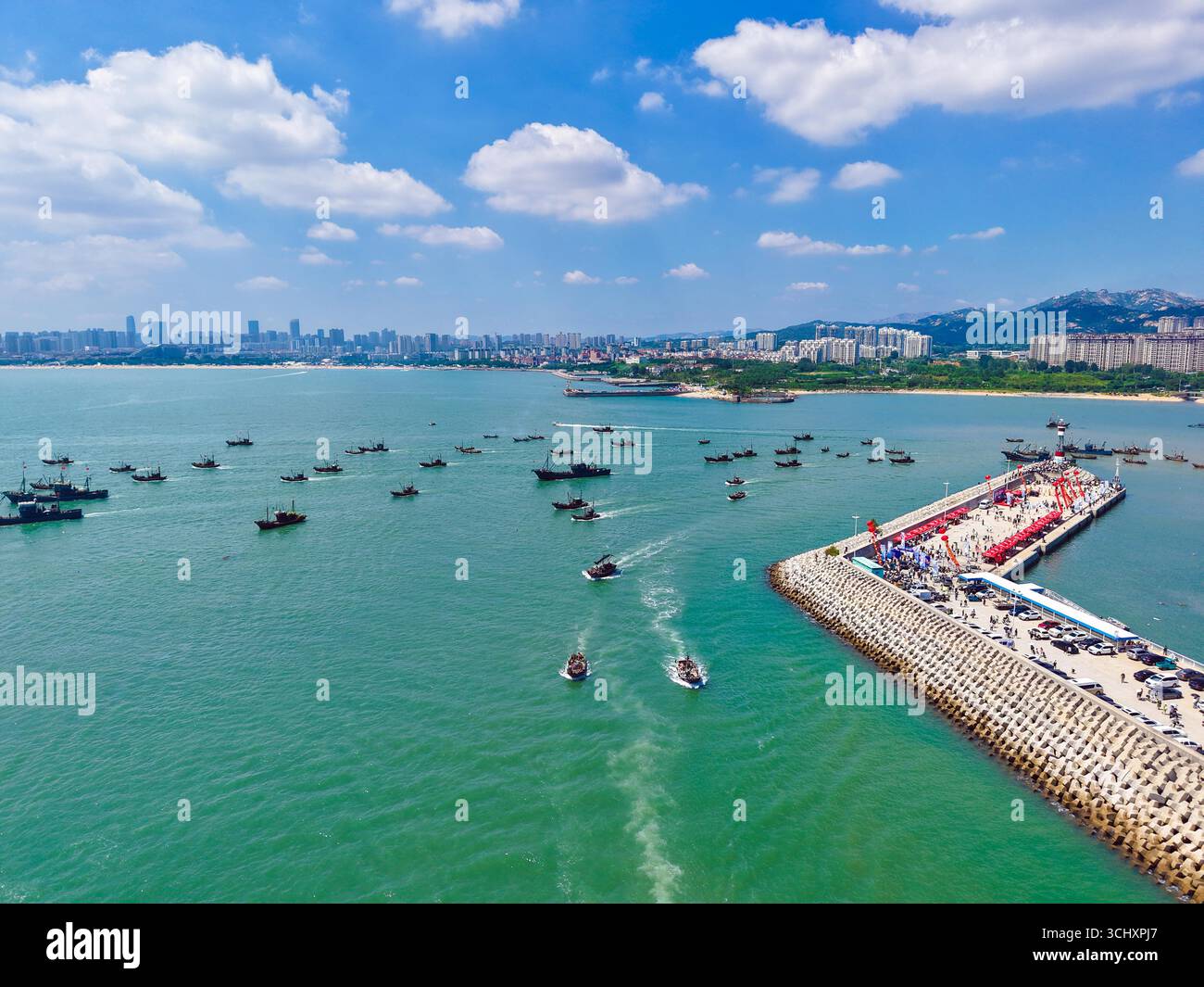 Aerial photos show fishing boats setting sail in RizhaoCity, east China ...