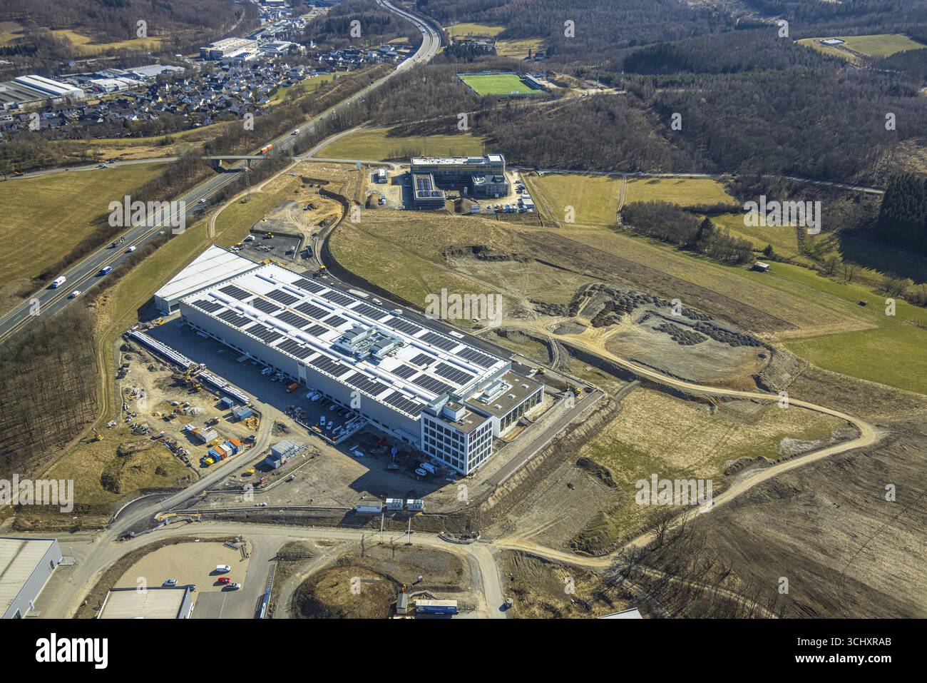 Aerial view, commercial area Nicolaus-Otto-Strasse with construction ...